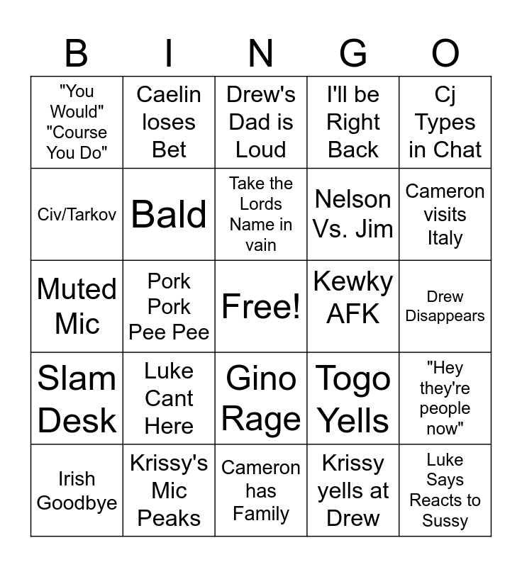 Gamer Bingo Card