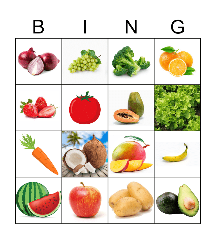 Fruits and Vegetables Bingo Card