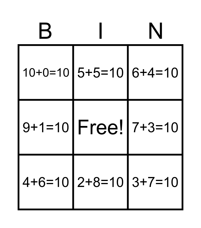 Number Bond Bingo! Bingo Card