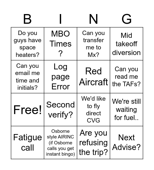 Operations Winter Edition Bingo Card