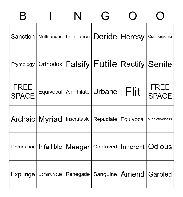 1984 Vocabulary Test #1 Bingo Card