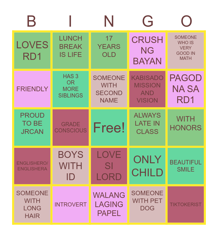 FIND ME! Bingo Card