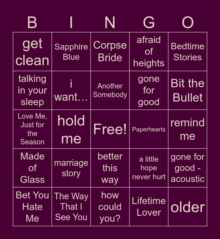 eileen x devon bingo Card