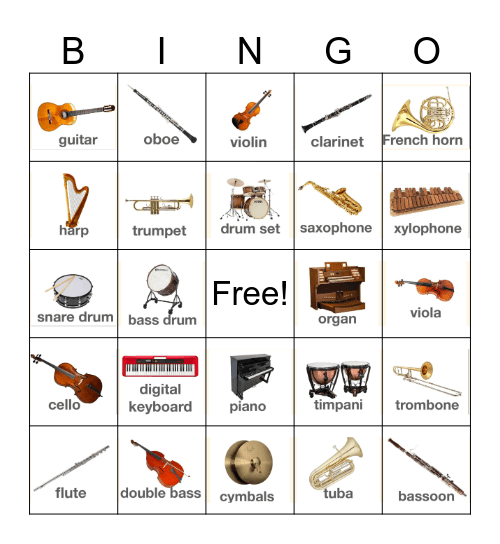 Instrument ID Bingo Card