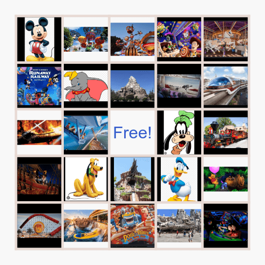 Disneyland Bingo Card