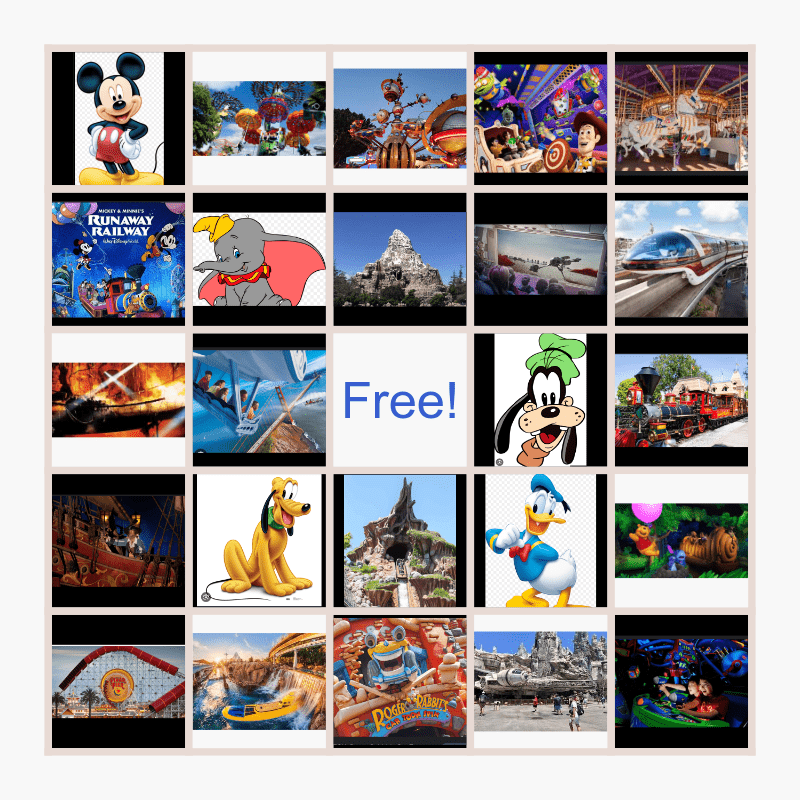 Disneyland Bingo Card