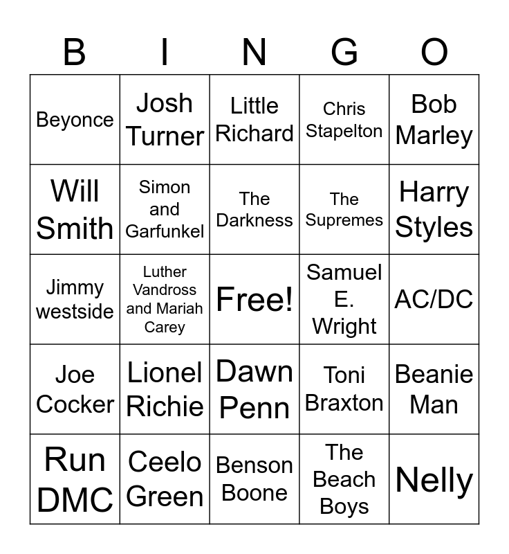 Artist Bingo Card