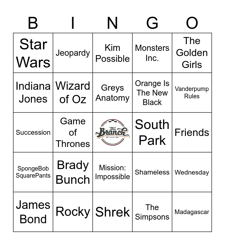 TV/Movie Theme Songs Bingo Card
