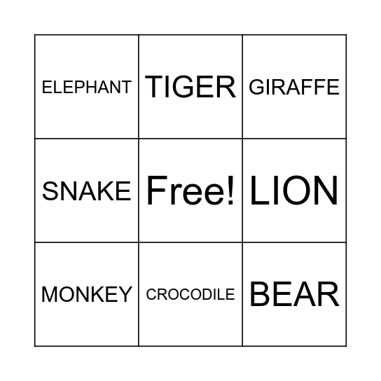 WILD ANIMALS Bingo Card