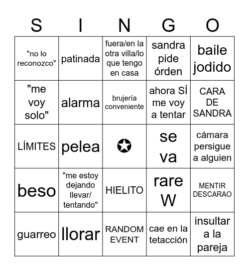 EL BINGO DE LAS TENTACIONES Bingo Card
