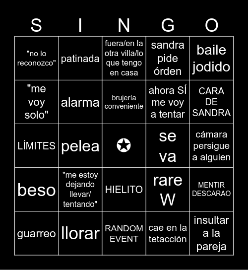 EL BINGO DE LAS TENTACIONES Bingo Card