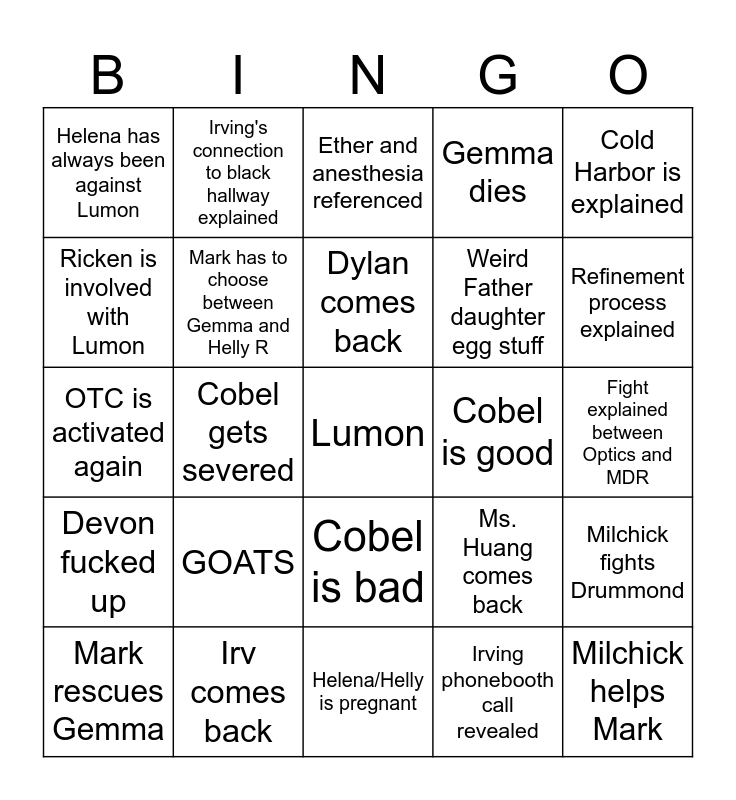 Severance Finale! Bingo Card