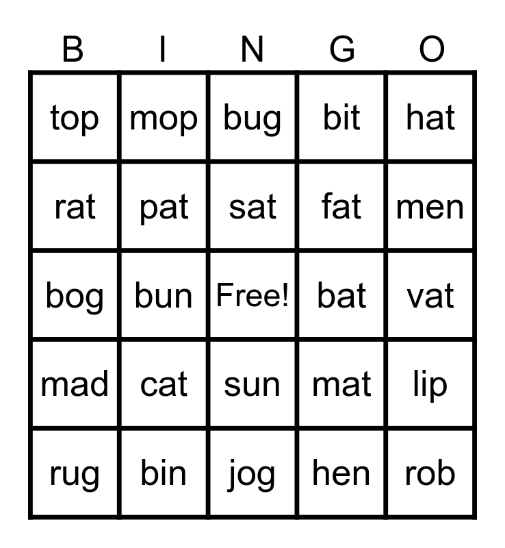 Word Families - at Bingo Card