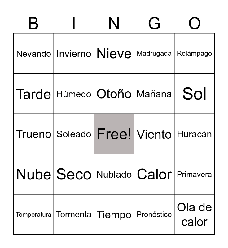 El Clima Bingo Card