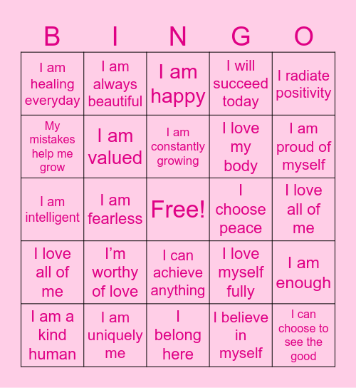 Daily Affirmations Bingo Card