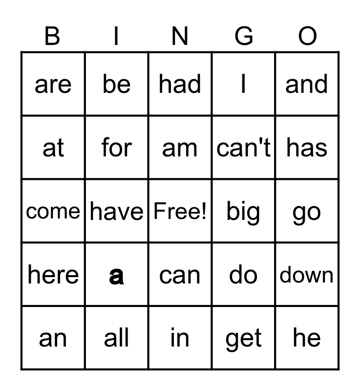 1G First 24 Power Words Bingo Card