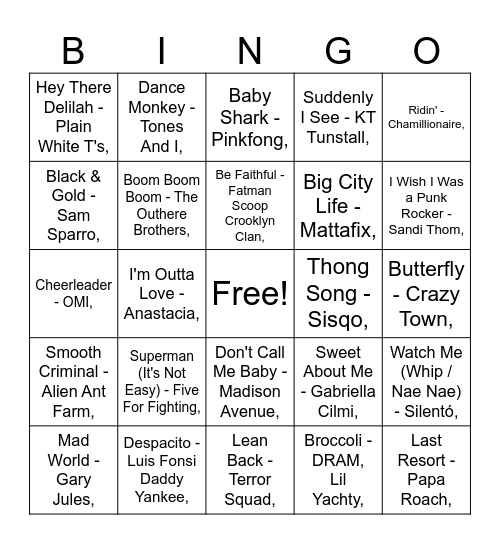ONE HIT WONDERS Bingo Card