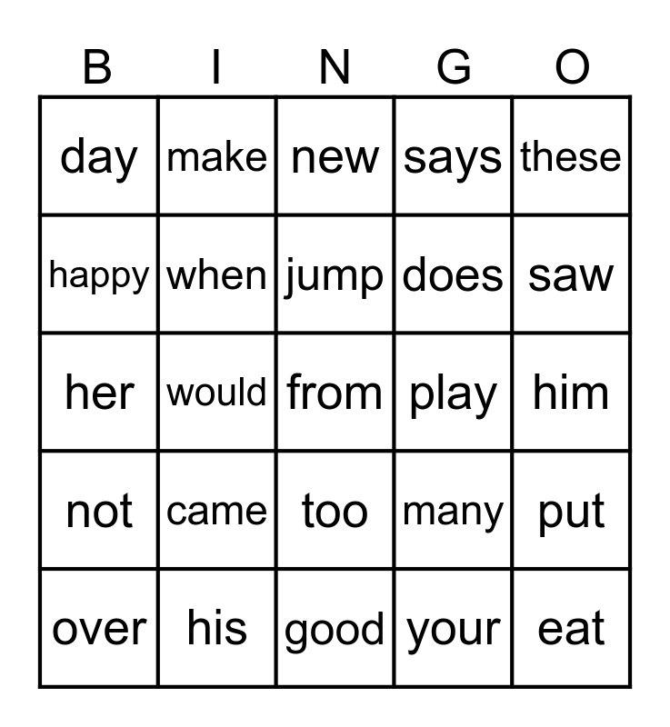2G Last 25 Power Words Bingo Card