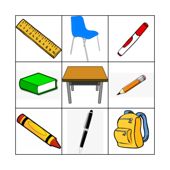 Classroom Objects Bingo Card