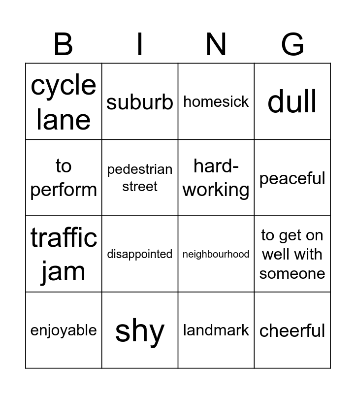 U1-U4 Vocabulary Bingo Card