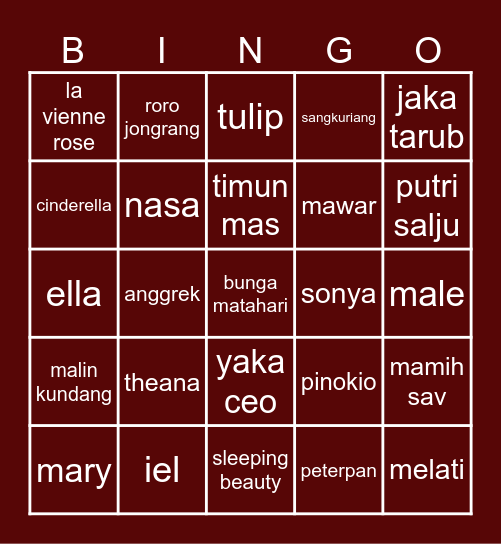 reo Bingo Card