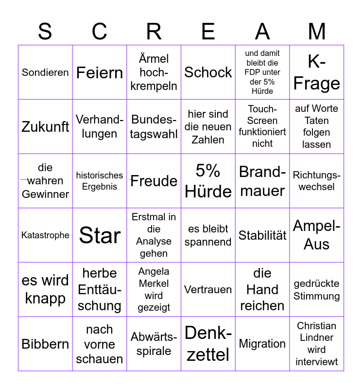 PUBLIC SCREAMING BINO Bingo Card