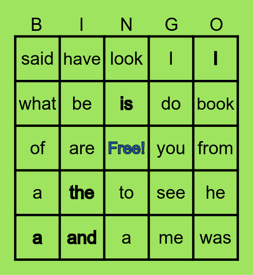UFLI Sight Words Bingo Card