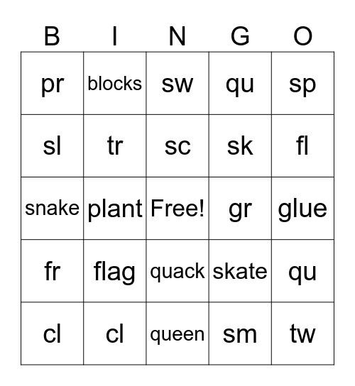 Beginning Blends Bingo Card