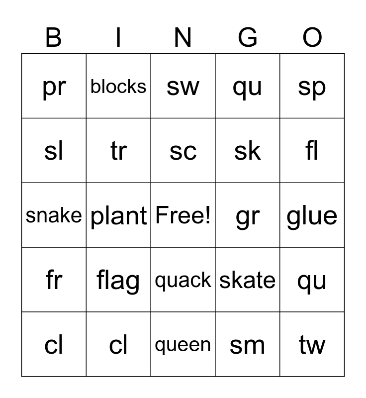 Beginning Blends Bingo Card