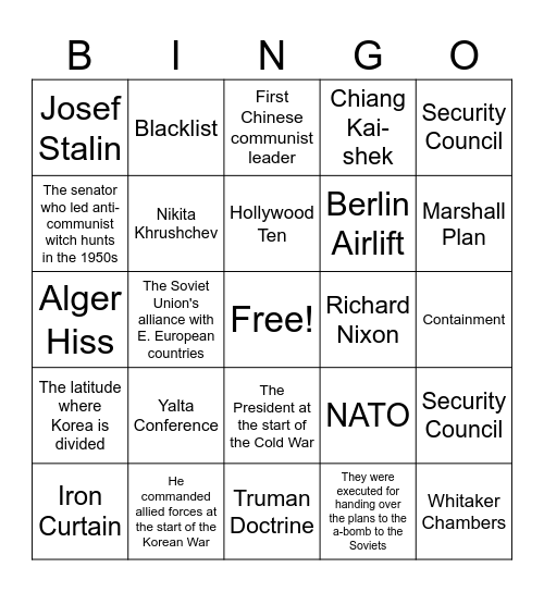 Cold War Bingo Card