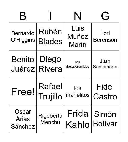 Un repaso de Latinoamérica- personas Bingo Card