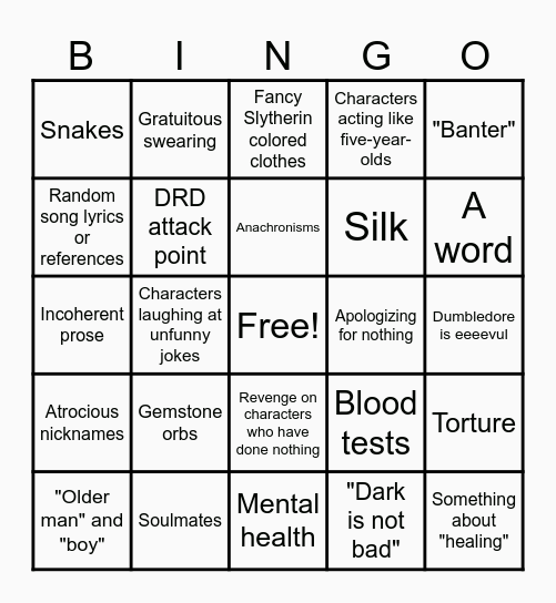 dracospells HP badfic Bingo Card