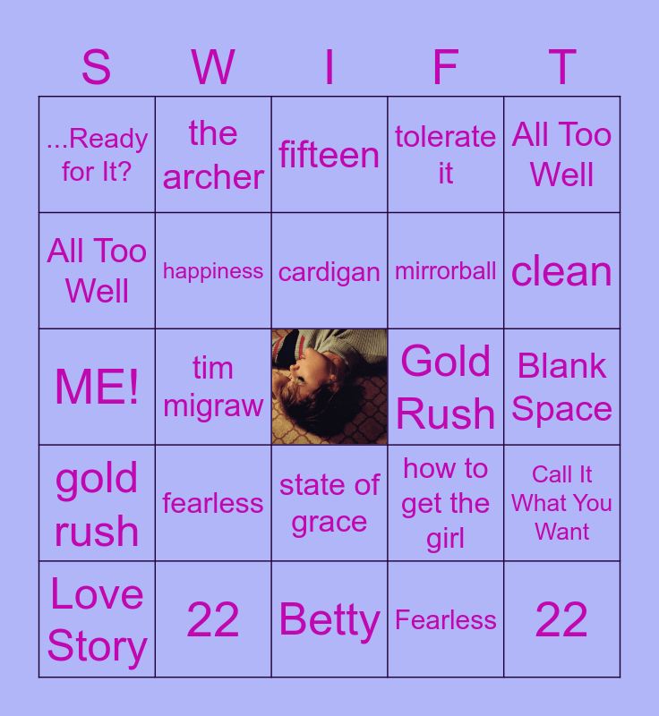 taylor swift songs! Bingo Card