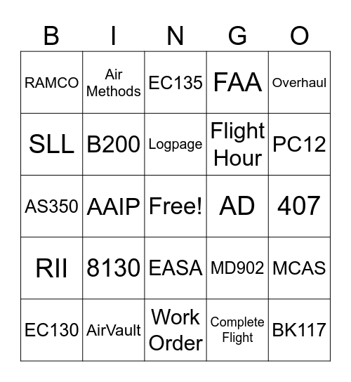 Aircraft Records BINGO Card