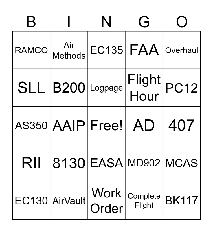 Aircraft Records BINGO Card