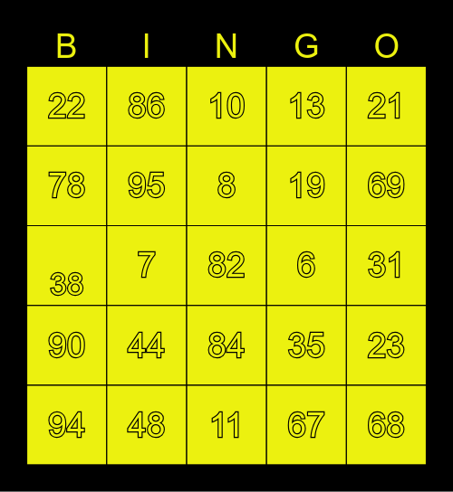 Number Bingo 1-100 Bingo Card