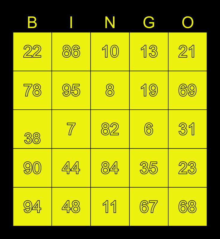 Number Bingo 1-100 Bingo Card