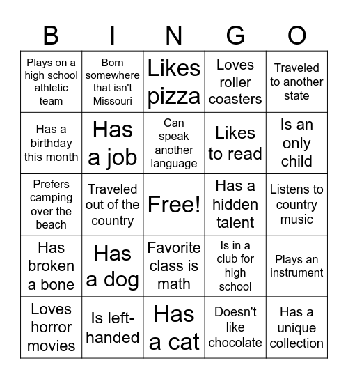 Human Bingo! Bingo Card