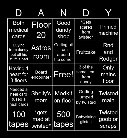 Dandy’s world bingo Card