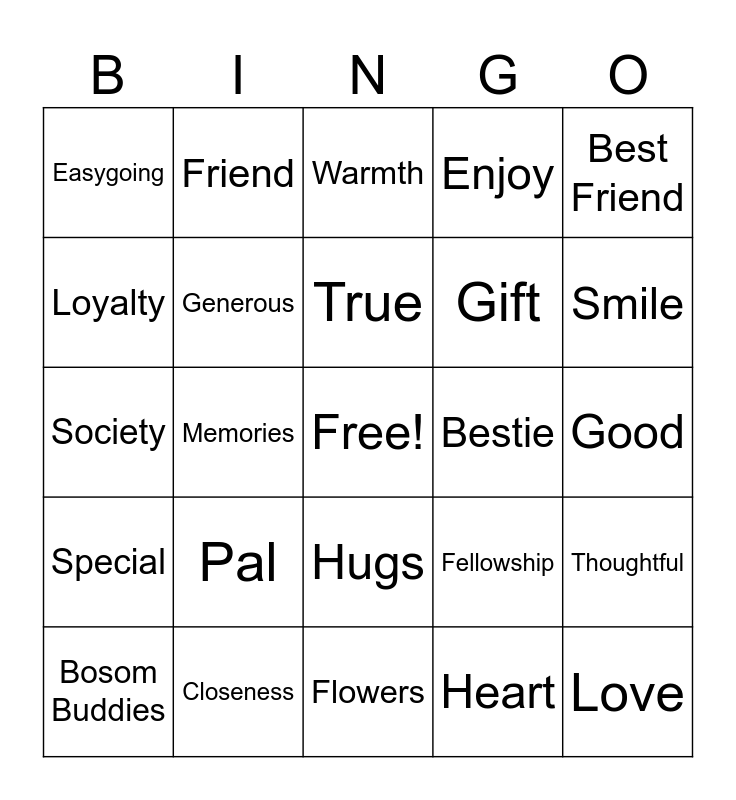Friendship Bingo Card
