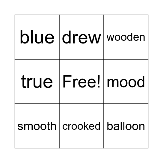 Spelling Word BINGO Card