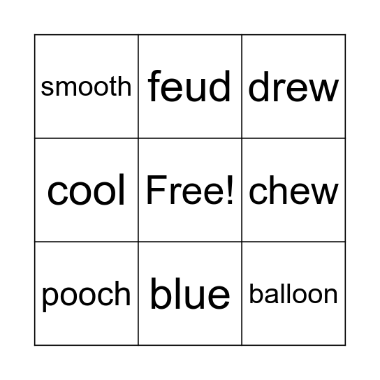 Spelling words BINGO Card