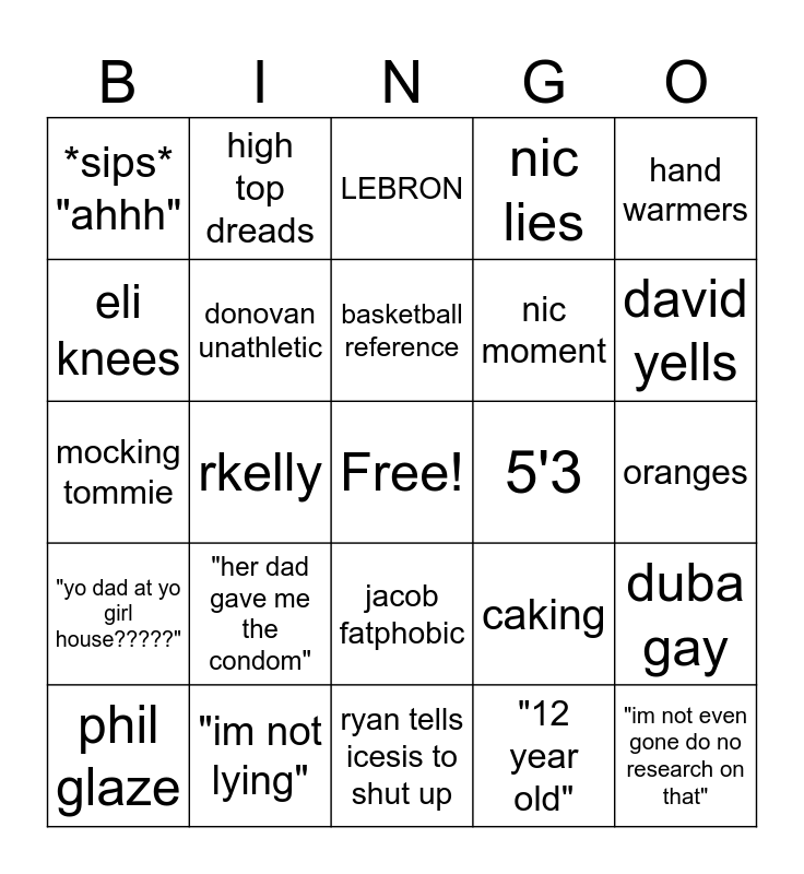 lunch Bingo Card