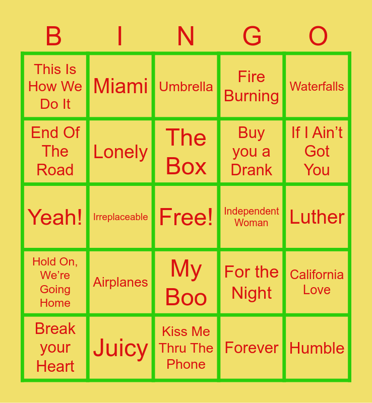 Musical Bingo Card