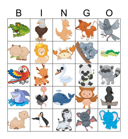 Les animaux Bingo Card