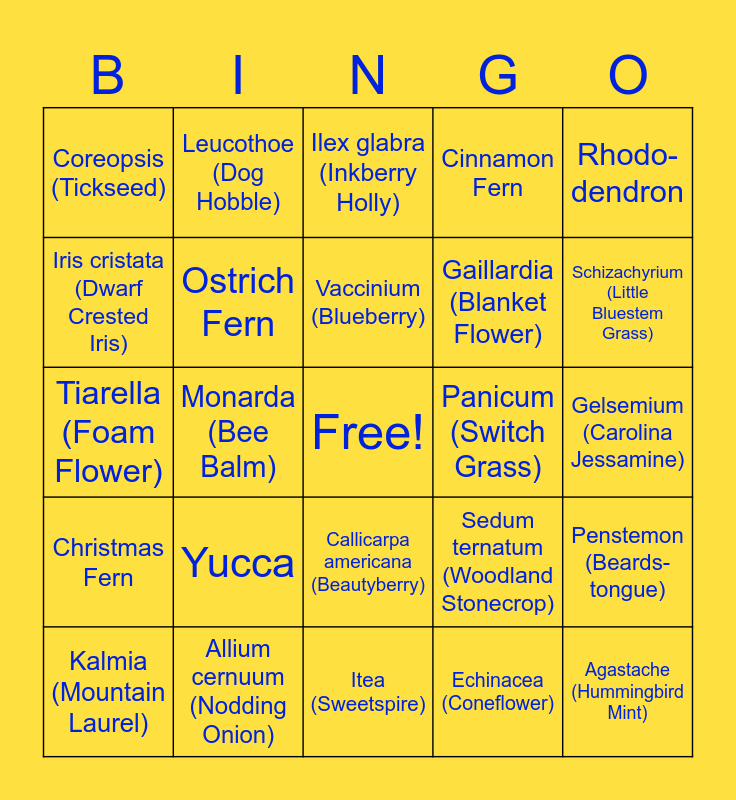 Native Plant Bingo! Bingo Card