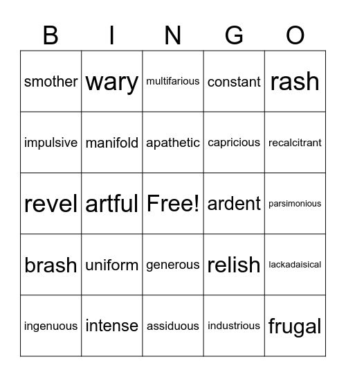 Vocab Bingo Card