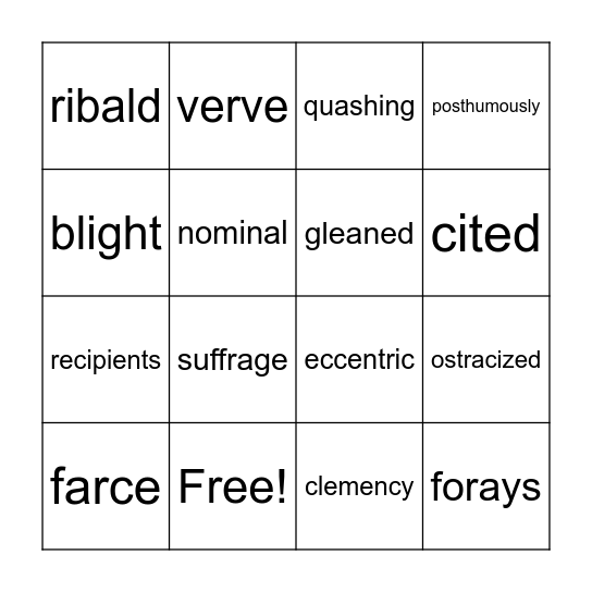 Lesson 17 Bingo Card