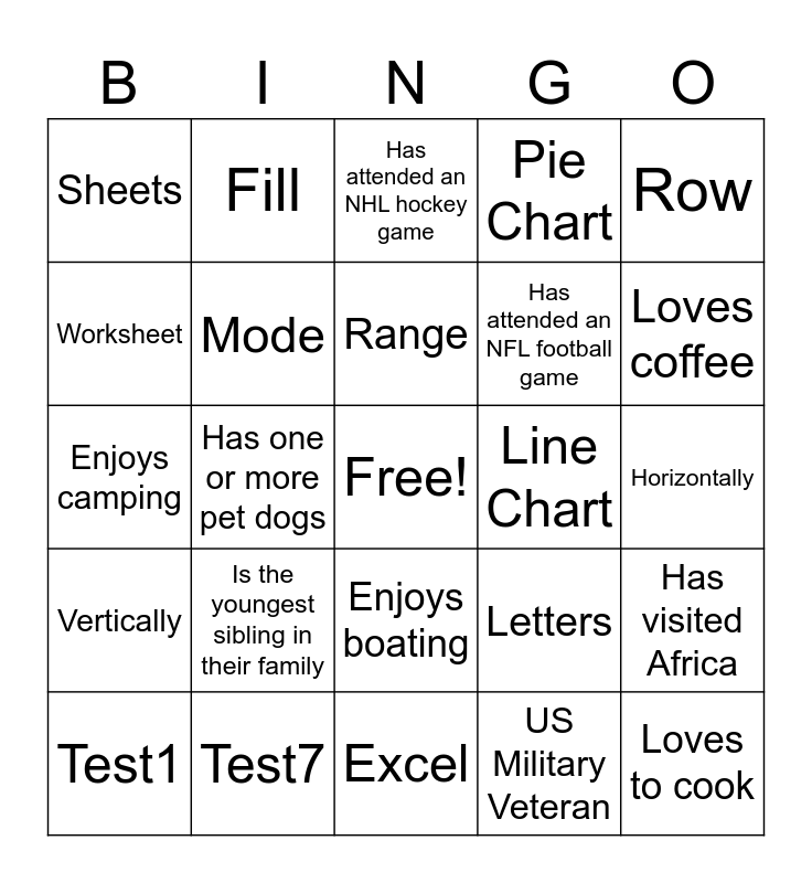Spreadsheet Bingo Card