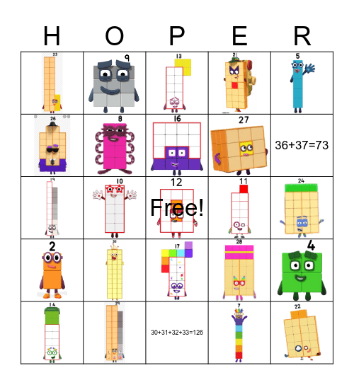 Number blocks Bingo Card